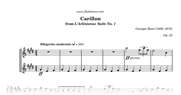 Carillon from L'Arlésienne Suite No. 1 (G. Bizet) - Free Flute Sheet ...