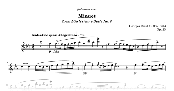 Minuet from L'Arlésienne Suite No. 2 (G. Bizet) - Free Flute Sheet ...