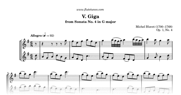 Giga from Sonata for Two Flutes No. 4 in G major (M. Blavet) - Free ...