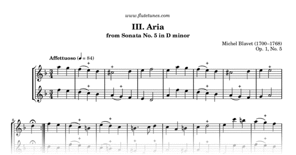 Aria from Sonata for Two Flutes No. 5 in D minor (M. Blavet) - Free ...