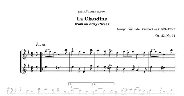 La Claudine from 55 Easy Pieces (J.B. de Boismortier) - Free Flute ...