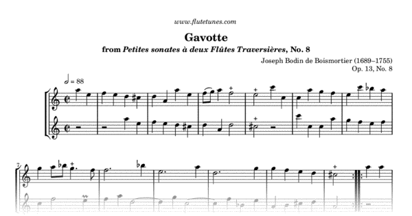 Gavotte from 12 Petites sonates à deux Flûtes Traversières, No. 8 (J.B ...
