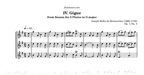Gigue from Sonata for 3 Flutes in G major, Op. 7, No. 5 (J.B. de ...