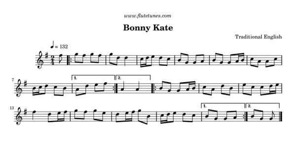 Bonny Kate (Trad. English) - Free Flute Sheet Music | flutetunes.com