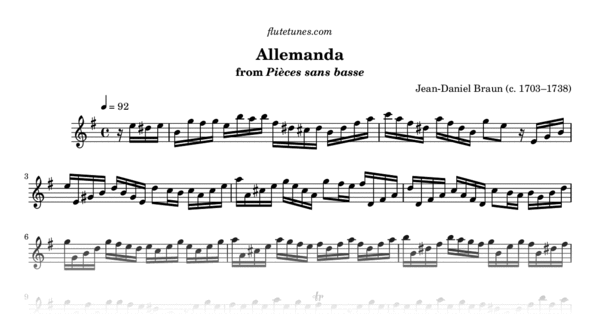 Allemanda from Pièces sans basse (J.-D. Braun) - Free Flute Sheet Music ...