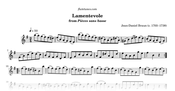 Lamentevole from Pièces sans basse (J.-D. Braun) - Free Flute Sheet ...