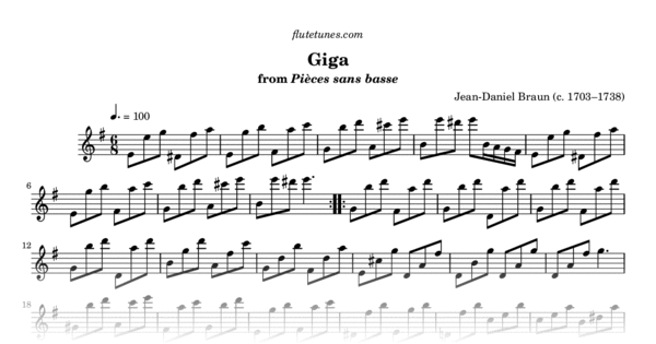 Giga from Pièces sans basse (J.-D. Braun) - Free Flute Sheet Music ...