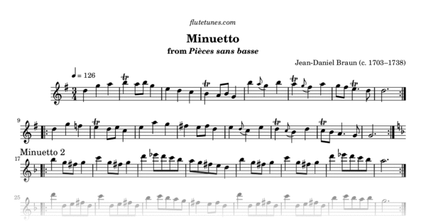 Minuetto from Pièces sans basse (J.-D. Braun) - Free Flute Sheet Music ...