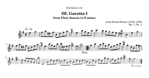 Gavotta I from Flute Sonata in E minor, Op. 7, No. 1 (J.-D. Braun ...