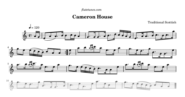 Cameron House (Trad. Scottish) - Free Flute Sheet Music | flutetunes.com