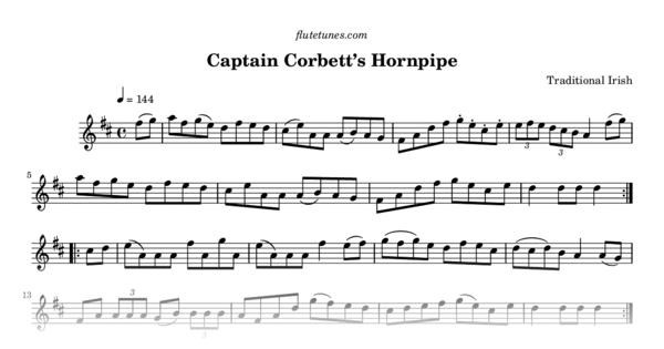 Captain Corbett's Hornpipe (Trad. Irish) - Free Flute Sheet Music ...