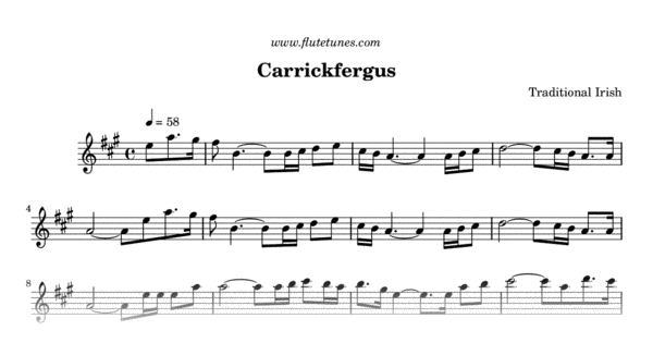 Carrickfergus (Trad. Irish) - Free Flute Sheet Music | flutetunes.com