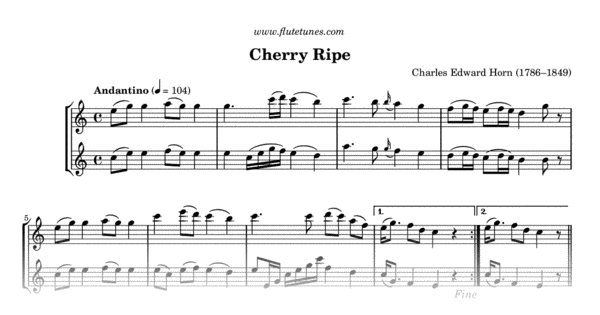 Cherry Ripe (C.E. Horn) - Free Flute Sheet Music | flutetunes.com