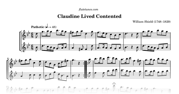 Claudine Lived Contented (W. Shield) - Free Flute Sheet Music ...