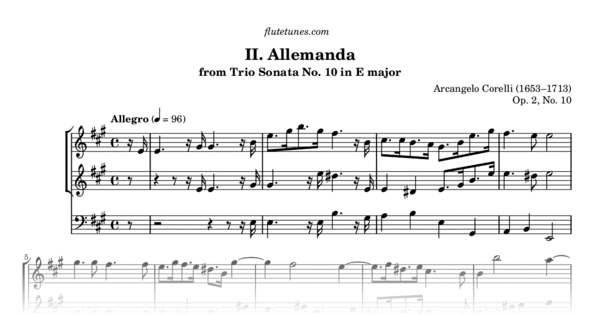 Allemanda from Trio Sonata No. 10 in E major (A. Corelli) - Free Flute ...