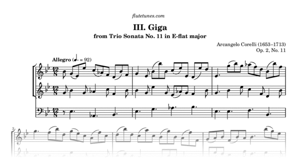 Giga from Trio Sonata No. 11 in E-flat major (A. Corelli) - Free Flute ...