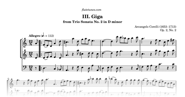 Giga from Trio Sonata No. 2 in D minor (A. Corelli) - Free Flute Sheet ...