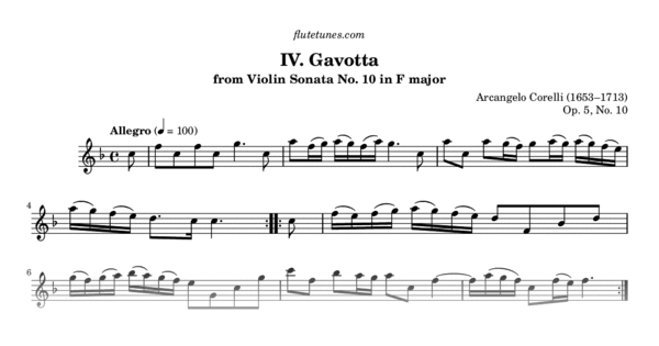 Gavotta from Violin Sonata No. 10 in F major (A. Corelli) - Free Flute ...