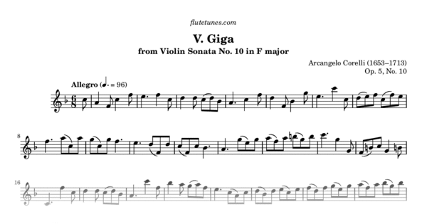 Giga from Violin Sonata No. 10 in F major (A. Corelli) - Free Flute ...