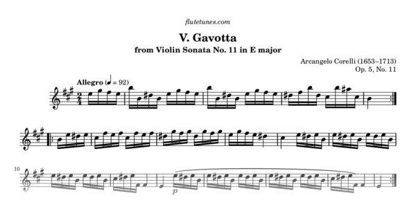 Gavotta from Violin Sonata No. 11 in E major (A. Corelli) - Free Flute ...