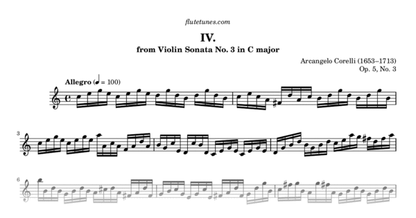 Allegro from Violin Sonata No. 3 in C major (A. Corelli) - Free Flute ...