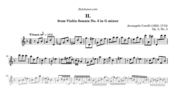 Vivace from Violin Sonata No. 5 in G minor (A. Corelli) - Free Flute ...