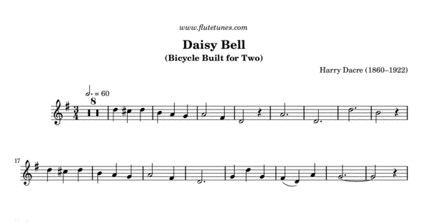 Daisy Bell (H. Dacre) - Free Flute Sheet Music | flutetunes.com