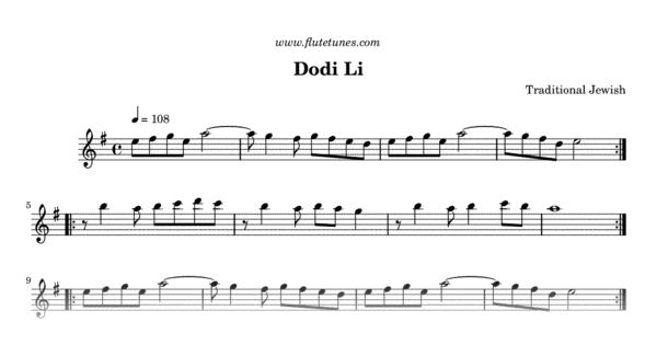Dodi Li (Trad. Jewish) - Free Flute Sheet Music | flutetunes.com