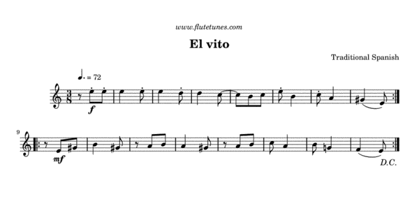El vito (Trad. Spanish) - Free Flute Sheet Music | flutetunes.com