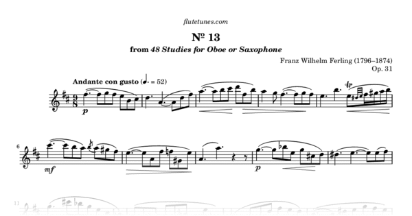 Study No. 13 in D major from 48 Studies for Oboe or Saxophone (F.W ...