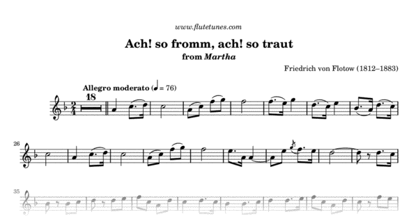 Ach! so fromm, ach! so traut from Martha (F. von Flotow) - Free Flute ...