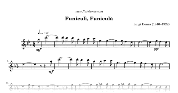 Funiculì, Funiculà (L. Denza) - Free Flute Sheet Music | flutetunes.com