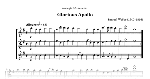 Glorious Apollo (S. Webbe) - Free Flute Sheet Music | flutetunes.com