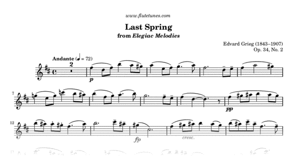 Last Spring from Elegiac Melodies (E. Grieg) - Free Flute Sheet Music ...