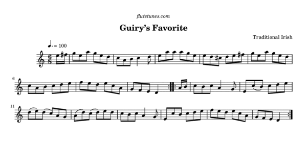 Guiry's Favorite (Trad. Irish) - Free Flute Sheet Music | flutetunes.com