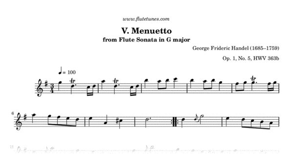 Menuetto from Flute Sonata in G major (G.F. Handel) - Free Flute Sheet ...