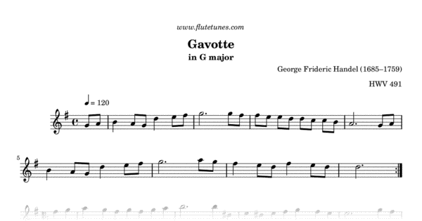 Gavotte in G major (G.F. Handel) - Free Flute Sheet Music | flutetunes.com