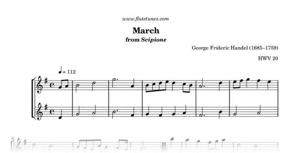 March from Scipione (G.F. Handel) - Free Flute Sheet Music | flutetunes.com