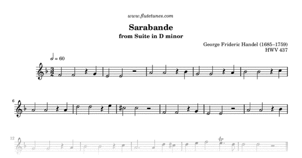 Sarabande from Keyboard Suite in D minor (G.F. Handel) - Free Flute ...