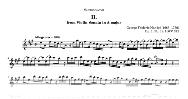 Allegro from Violin Sonata in A major, HWV 372 (G.F. Handel) - Free ...