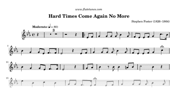 Hard Times Come Again No More (S. Foster) - Free Flute Sheet Music ...