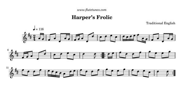 Harper's Frolic (Trad. English) - Free Flute Sheet Music | flutetunes.com
