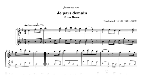 Je pars demain from Marie (F. Hérold) - Free Flute Sheet Music ...