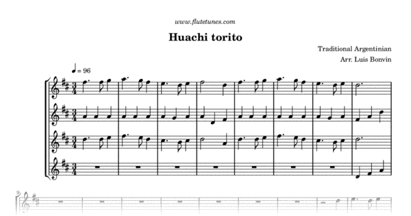 Huachi torito (Traditional) - Free Flute Sheet Music | flutetunes.com