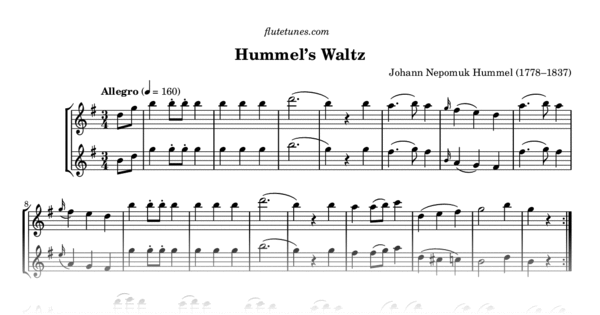 Hummel's Waltz (J.N. Hummel) - Free Flute Sheet Music | flutetunes.com