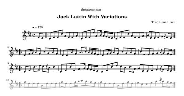 Jack Lattin With Variations (Trad. Irish) - Free Flute Sheet Music ...