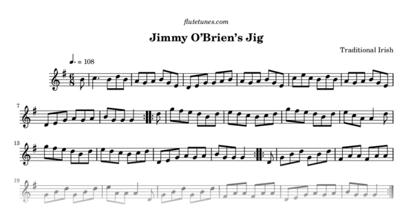 Jimmy O'Brien's Jig (Trad. Irish) - Free Flute Sheet Music | flutetunes.com