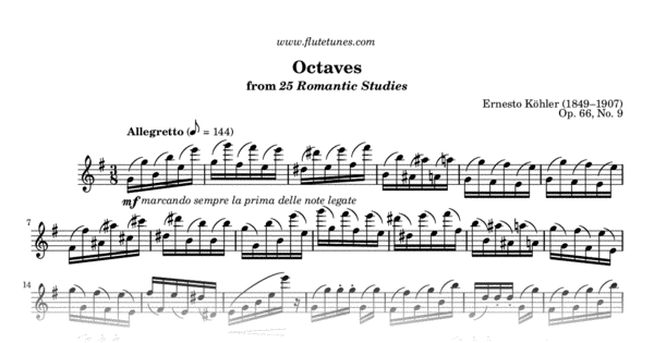 Octaves from 25 Romantic Studies (E. Köhler) - Free Flute Sheet Music ...