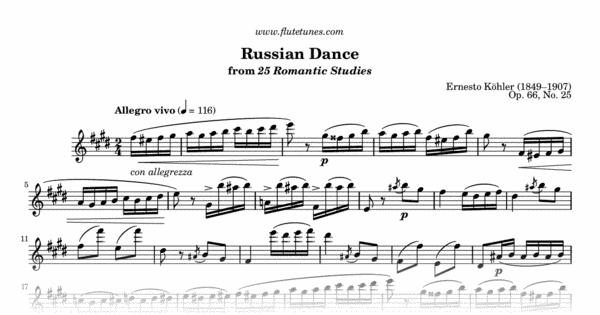Russian Dance from 25 Romantic Studies (E. Köhler) - Free Flute Sheet ...