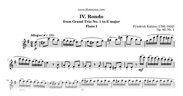 Rondo from Grand Trio No. 1 in E minor (F. Kuhlau) - Free Flute Sheet ...